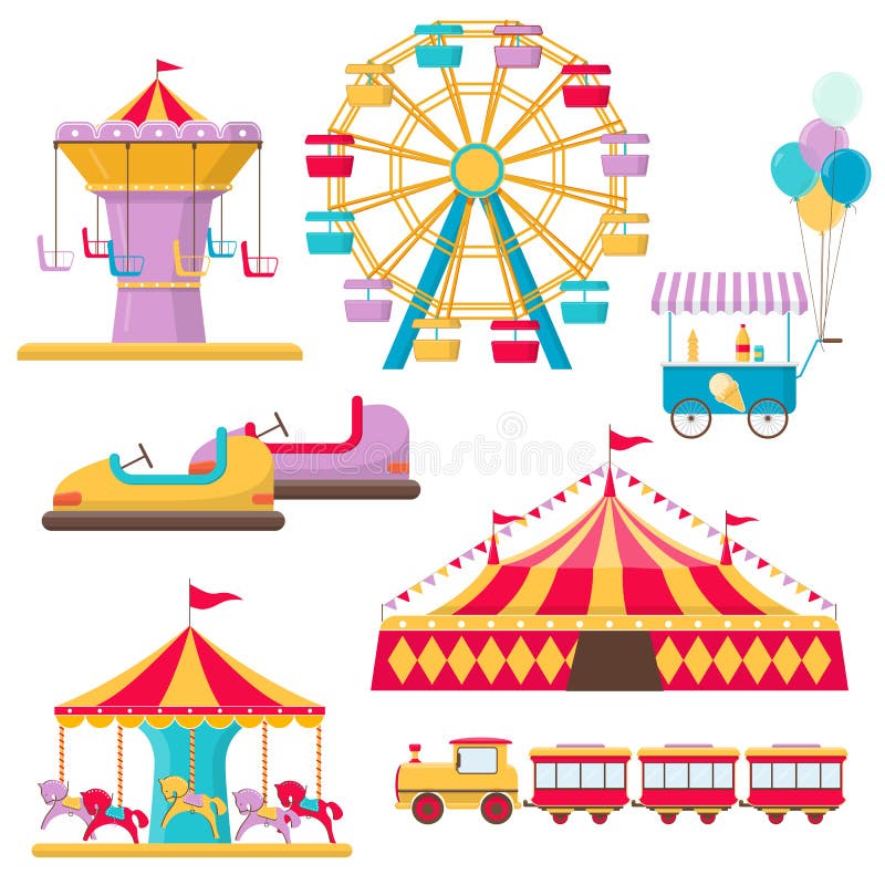 Set of Amusement Park Elements Stock Vector - Illustration of ...