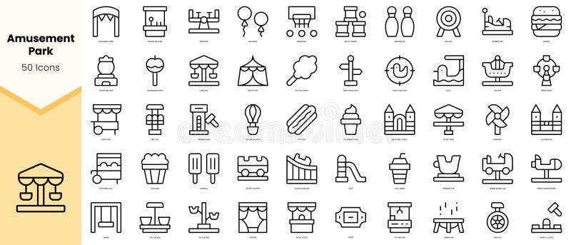 Set of Amusement Park Icons. Simple Line Art Style Icons Pack Stock ...