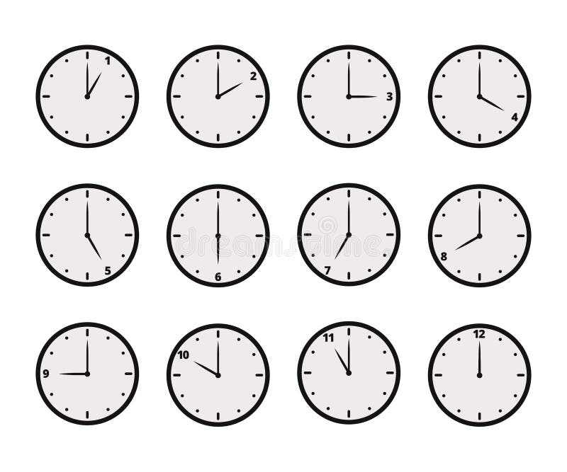 Set of Analog Clock Icons for Every Hour. 12 Hour Clock Vector Set ...
