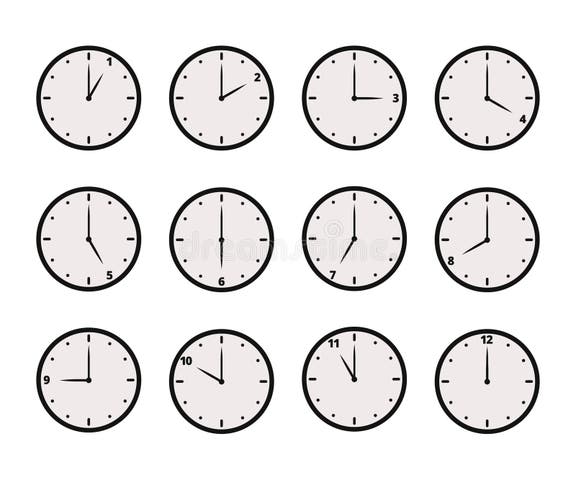 Set of Analog Clock Icons for Every Hour. 12 Hour Clock Vector Set ...