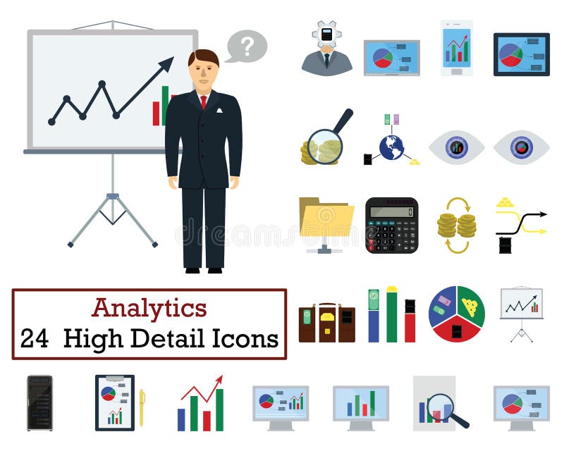 Set of 24 Analytics Icons stock vector. Illustration of media - 126293779