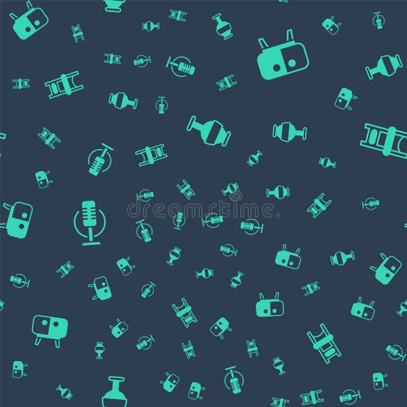 Set Ancient Amphorae, TV Table Stand, Microphone and Chair on Seamless ...