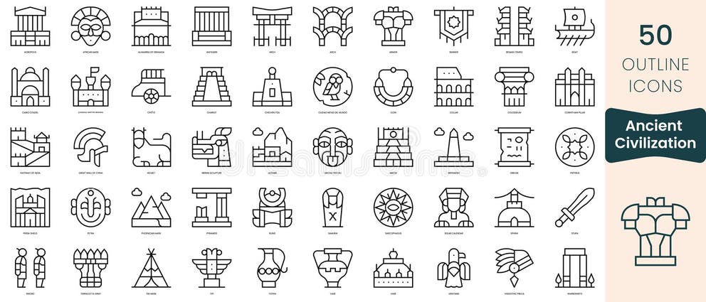 Set of Ancient Civilization Icons. Thin Linear Style Icons Pack ...