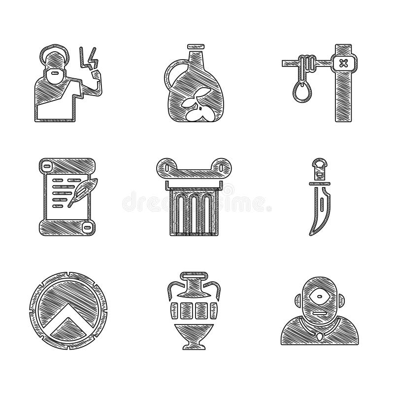 Set Ancient Column, Amphorae, Cyclops, Dagger, Greek Shield, Decree ...