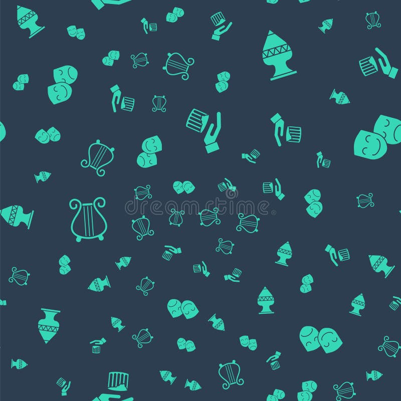 Set Ancient Column, Amphorae, Lyre and Comedy and Tragedy Masks on ...