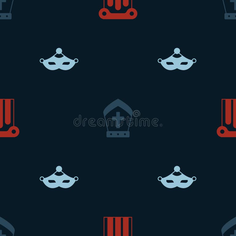 Set Ancient Column, Pope Hat and Carnival Mask on Seamless Pattern ...