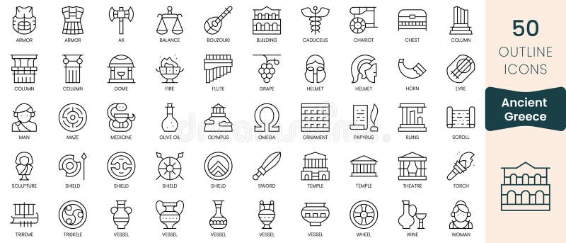 Set of Ancient Greece Icons. Thin Linear Style Icons Pack Stock Vector ...