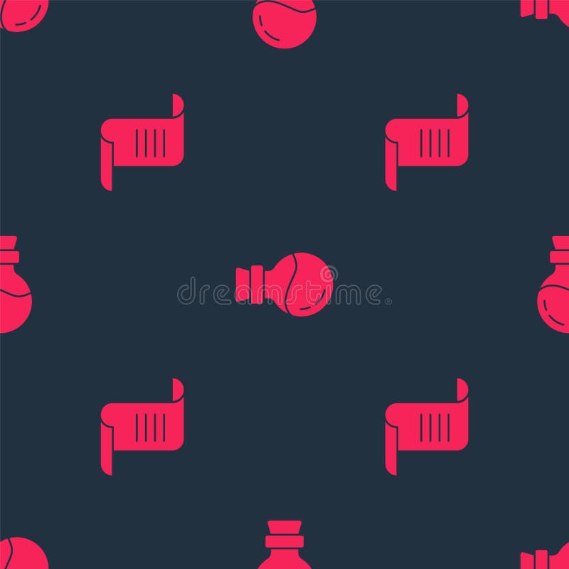 Set Ancient Magic Book and Bottle with Potion on Seamless Pattern ...