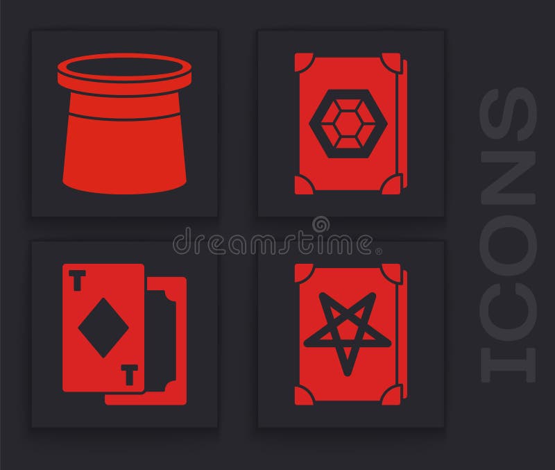 Set Ancient Magic Book, Magician Hat, Ancient Magic Book and Playing ...