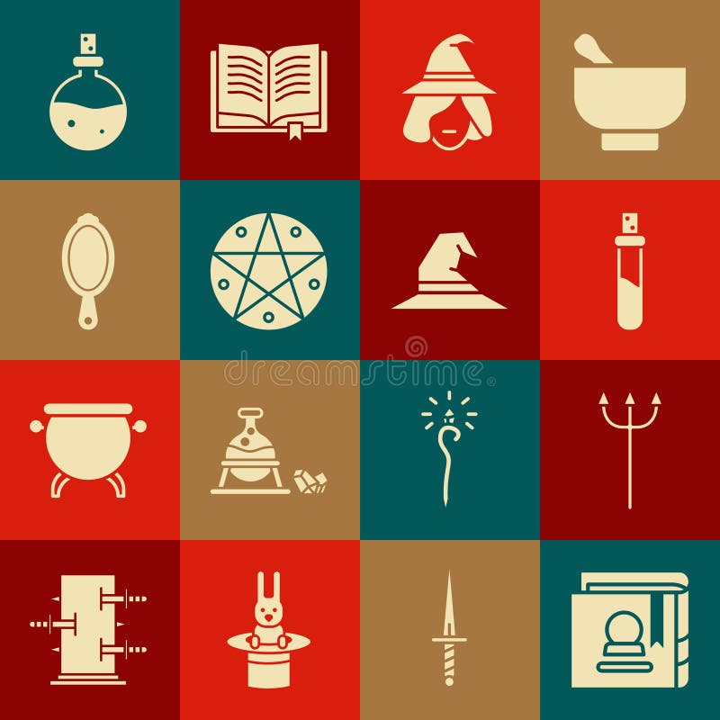 Set Ancient Magic Book, Neptune Trident, Bottle with Love Potion, Witch ...