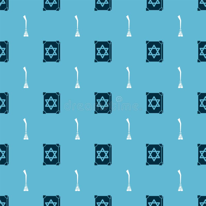 Set Ancient Magic Book and Witches Broom on Seamless Pattern. Vector ...