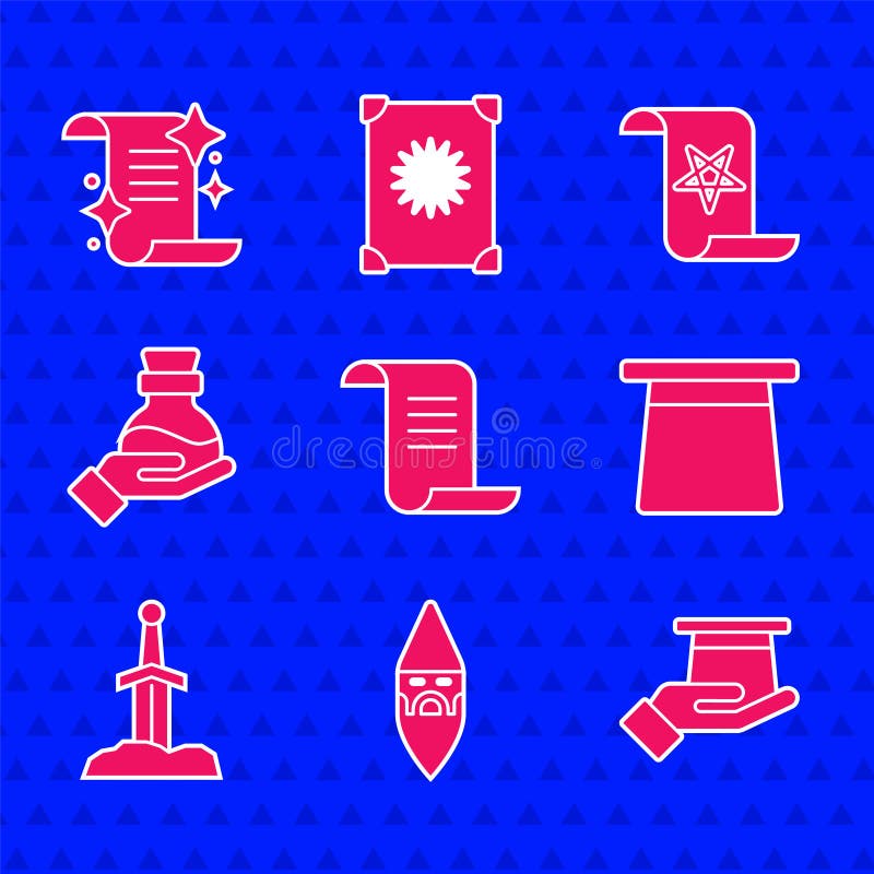Set Ancient Magic Book, Wizard Warlock, Magician Hat in Hand, Sword the ...