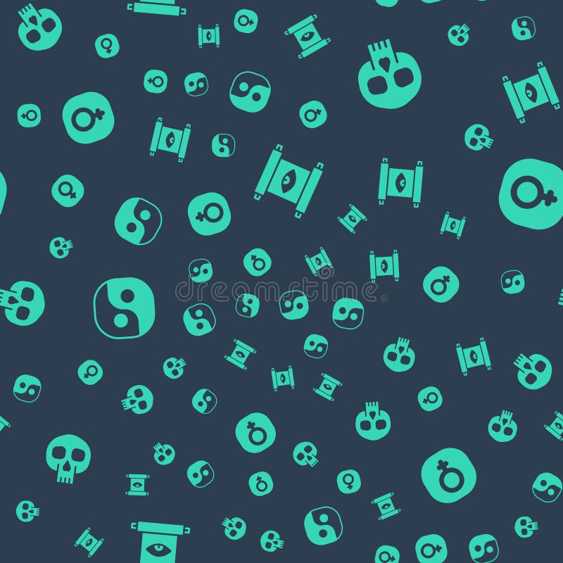 Set Ancient Magic Scroll, Skull, Yin Yang and Venus on Seamless Pattern ...