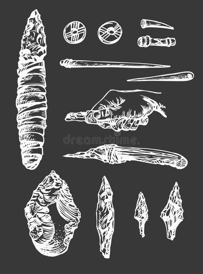 Set of Ancient Objects of Primitive People. Historical Artifacts are ...