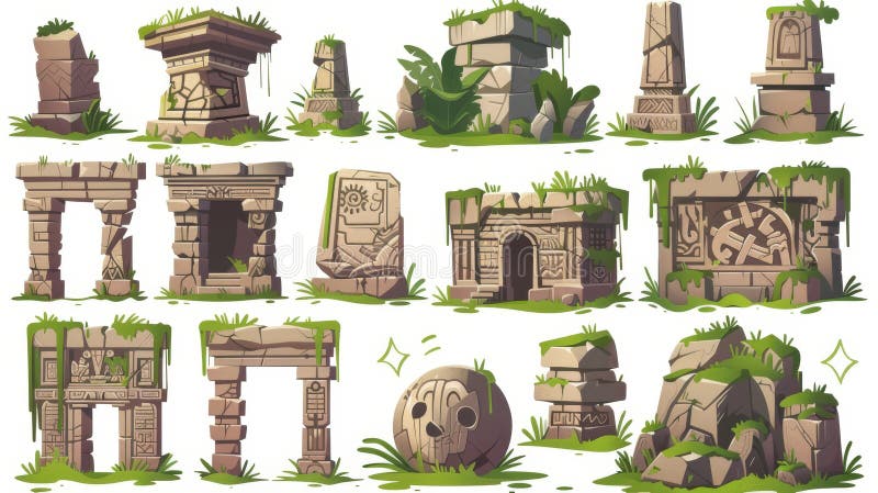 A Set of Ancient Ruins with Destroyed Structures and Monuments from ...