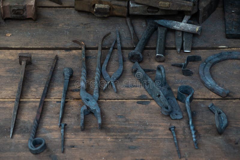 Set of Ancient Tools for Metal Forging. Stock Image - Image of ancient ...
