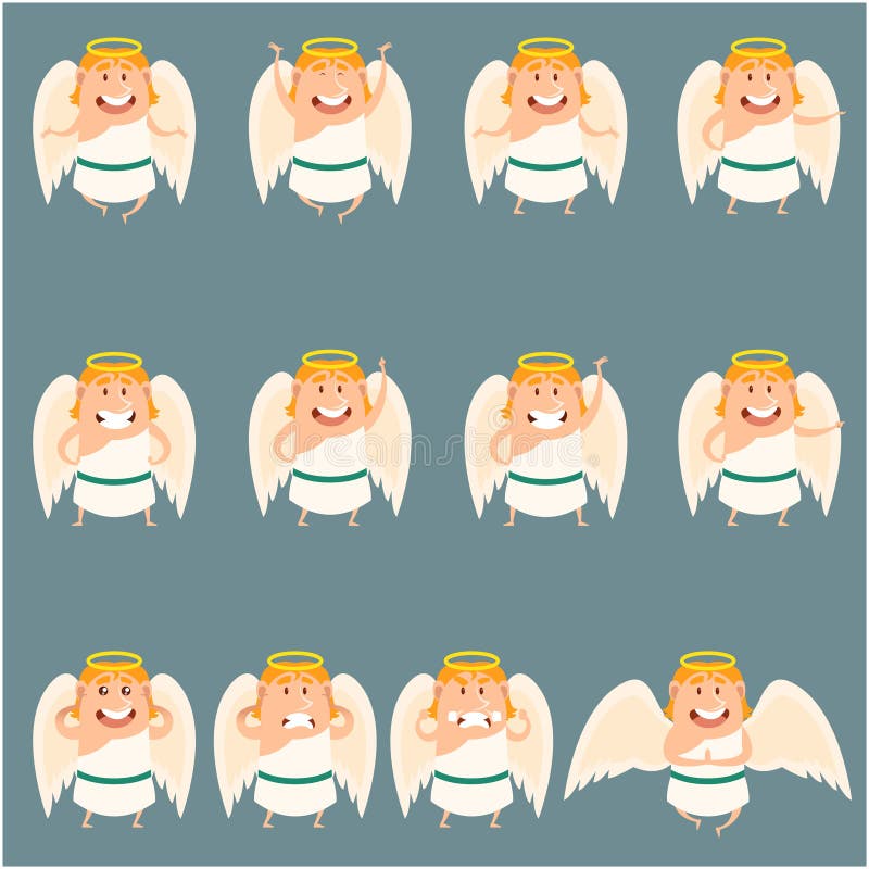 Set of angel cartoon icons stock vector. Illustration of flat - 97552390