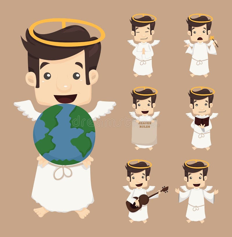 Set of Angel Characters Poses Stock Vector - Illustration of concept ...