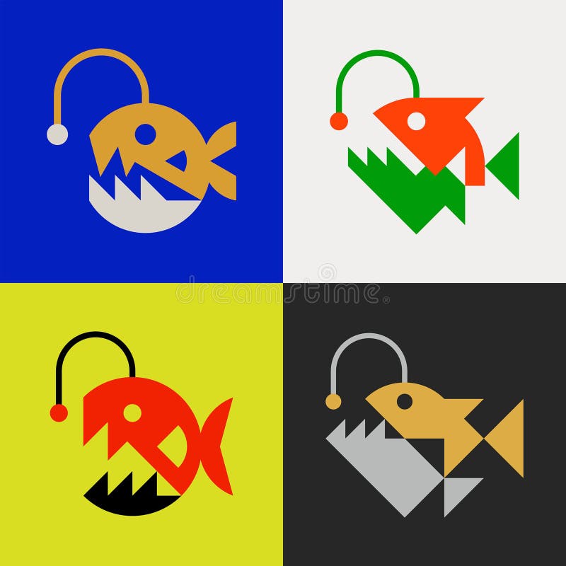 Set of Anglerfish logo stock vector. Illustration of aquatic - 335237001