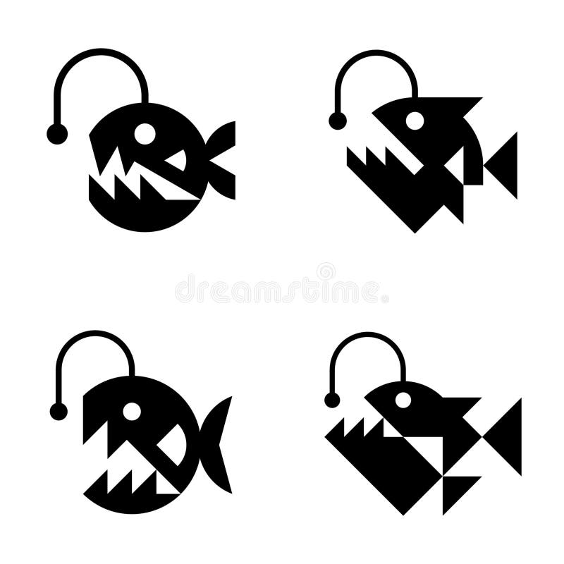 Set of Anglerfish logo stock illustration. Illustration of scary ...