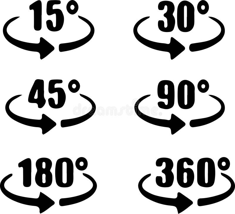 Set of Angles 15,30,45,90, 180 and 360 Degrees Icon Isolated on White ...