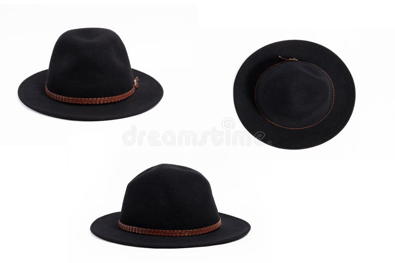 Set of 3 Angles Front View Stilish Black Hat for Women, Isolated White ...