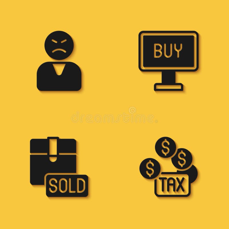 Set Angry Customer, Tax Payment, Sold and Buy Button Icon with Long ...