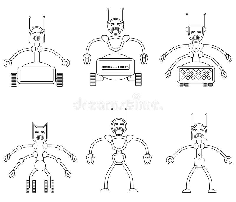 Set of angry evil robots. stock vector. Illustration of fiction - 71320999