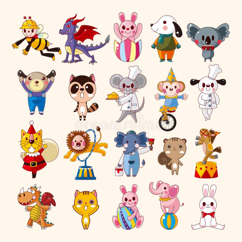 Set of Colorful Animal Icons Stock Illustration - Illustration of ...