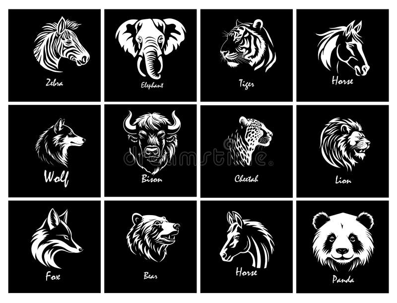 Set of Animal Logos. Hand Drawing Stock Vector - Illustration of panda ...