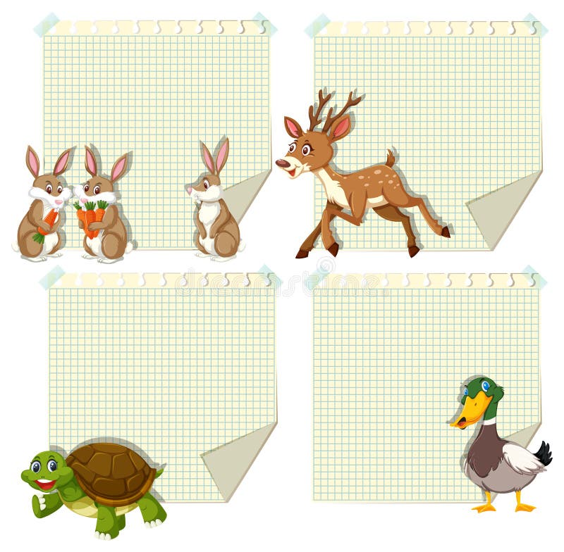 Set of Animal on Note Template Stock Vector - Illustration of element ...