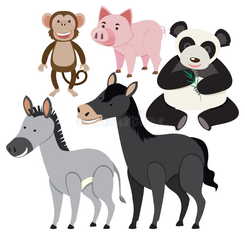 Set of Animals Cartoon Simple Style Stock Vector - Illustration of cute ...