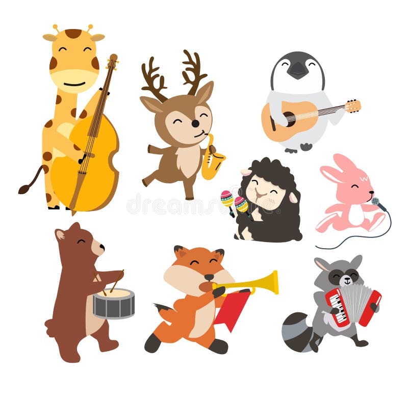 Set of Animals Cheerful Playing Music Stock Vector - Illustration of ...