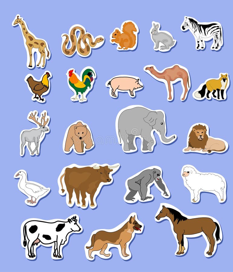 Set of animals stickers stock illustration. Illustration of scrap ...