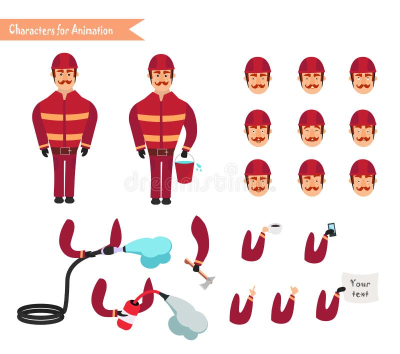 Set for Animation of Firefighter in Uniform Stock Vector - Illustration ...