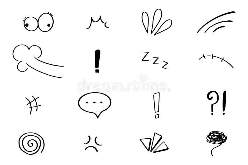 Set Anime Emotion Effect. Hand-drawn Cute Cartoony Expression Sign ...