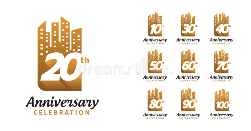 Set of Anniversary Building Number Design Stock Vector - Illustration ...