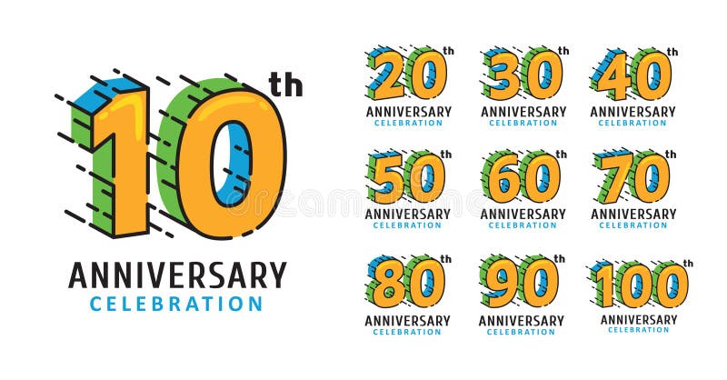 Set of Anniversary Colored Number Design Stock Vector - Illustration of ...