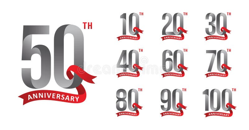 Set of Anniversary Design Modern Ribbon Number Stock Vector ...