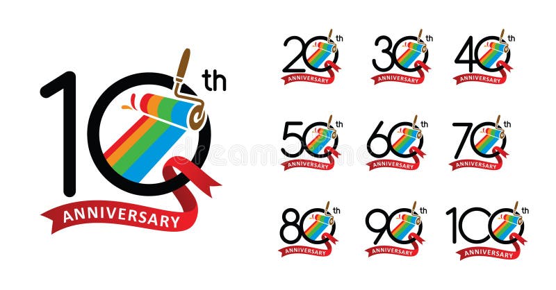 Set of Anniversary Design Paint Ribbon Number Stock Vector ...