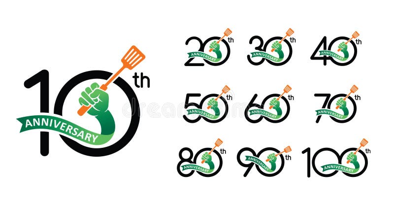 Set of Anniversary Hand Cook Number Stock Vector - Illustration of logo ...