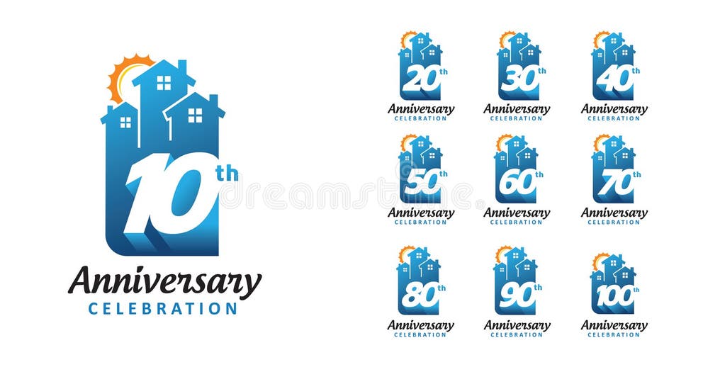 Set of Anniversary House Number Design Stock Vector - Illustration of ...