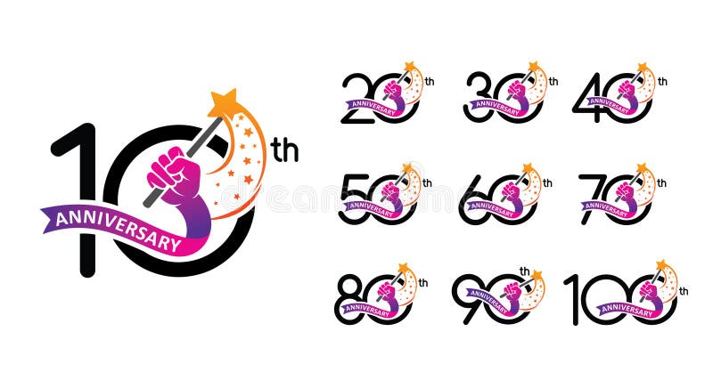 Set of Anniversary Modern Hand Magic Number Stock Vector - Illustration ...