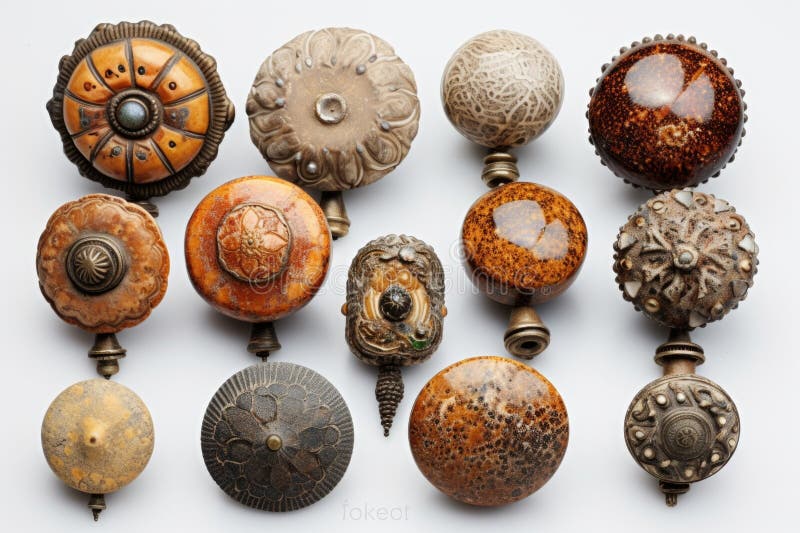 Set of Antique Door Knobs with Different Shapes and Textures Stock ...