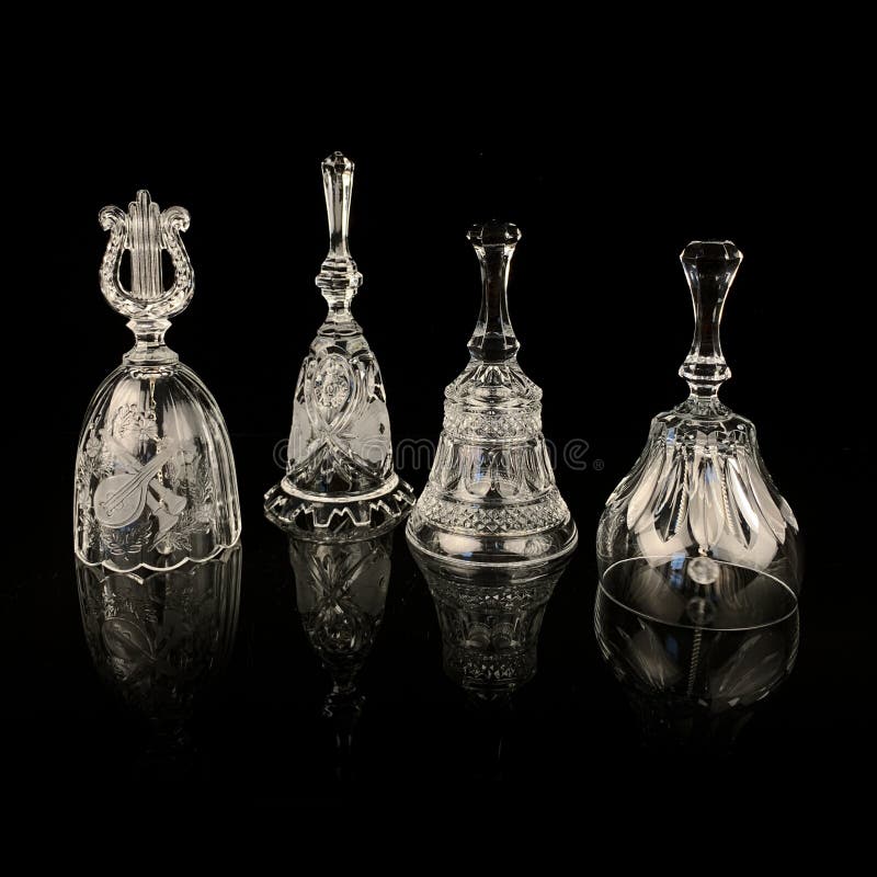 Set of Antique Glass Bells on Black Background Stock Photo - Image of ...