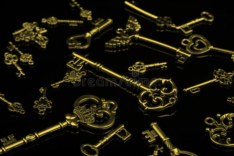 Antique Golden Key on Dark Coal Stone Surface Background Stock Image ...