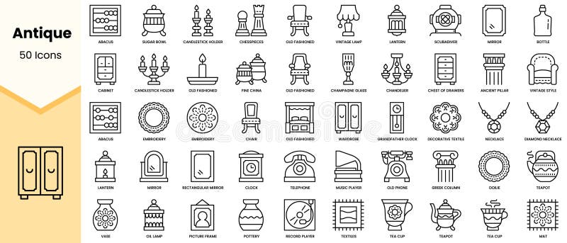 Set of Antique Icons. Simple Line Art Style Icons Pack Stock Vector ...