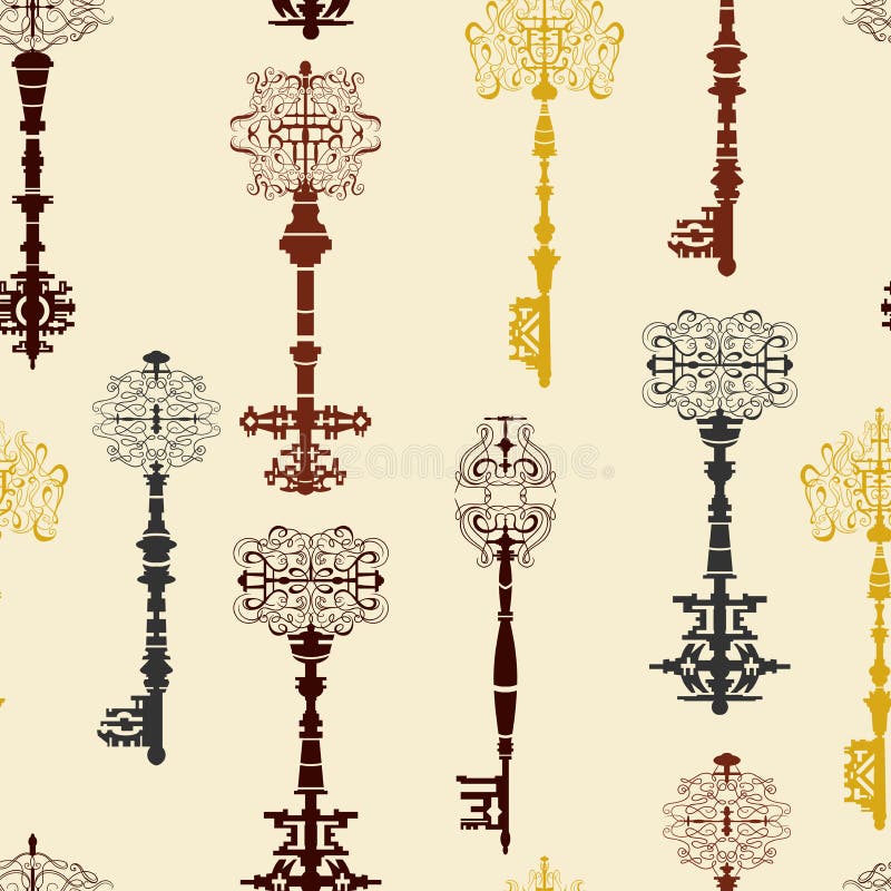 Set of Antique Keys Seamless Pattern. Stock Vector - Illustration of ...