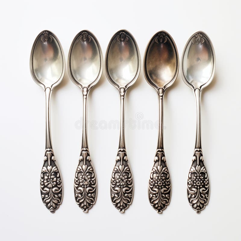 Set of Antique Silver Spoons on White Background Stock Illustration ...