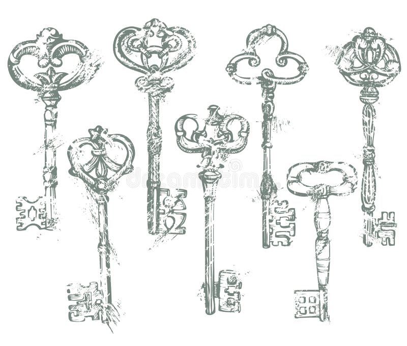 Set of Antique Keys. stock vector. Illustration of medieval - 21891378